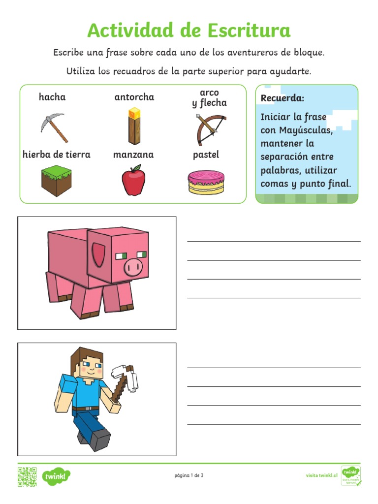 Minecraft Actividades de Escritura Ver 1 | PDF