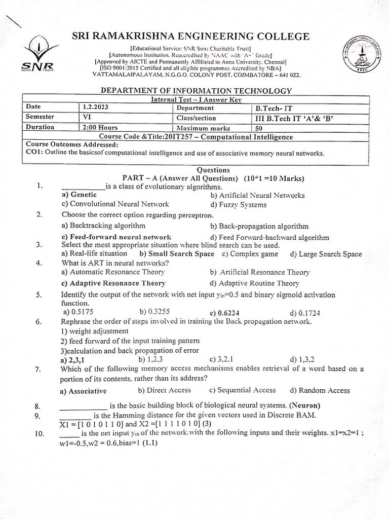 Test 1 Answer Key | PDF