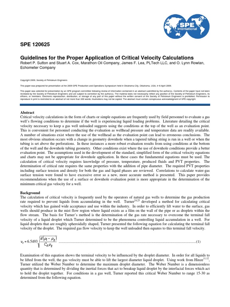 Turner Critical Velocity Rates Guidelines 120625 | PDF