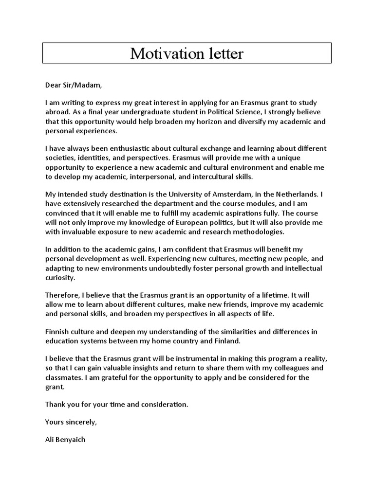 Motivation Letter | PDF