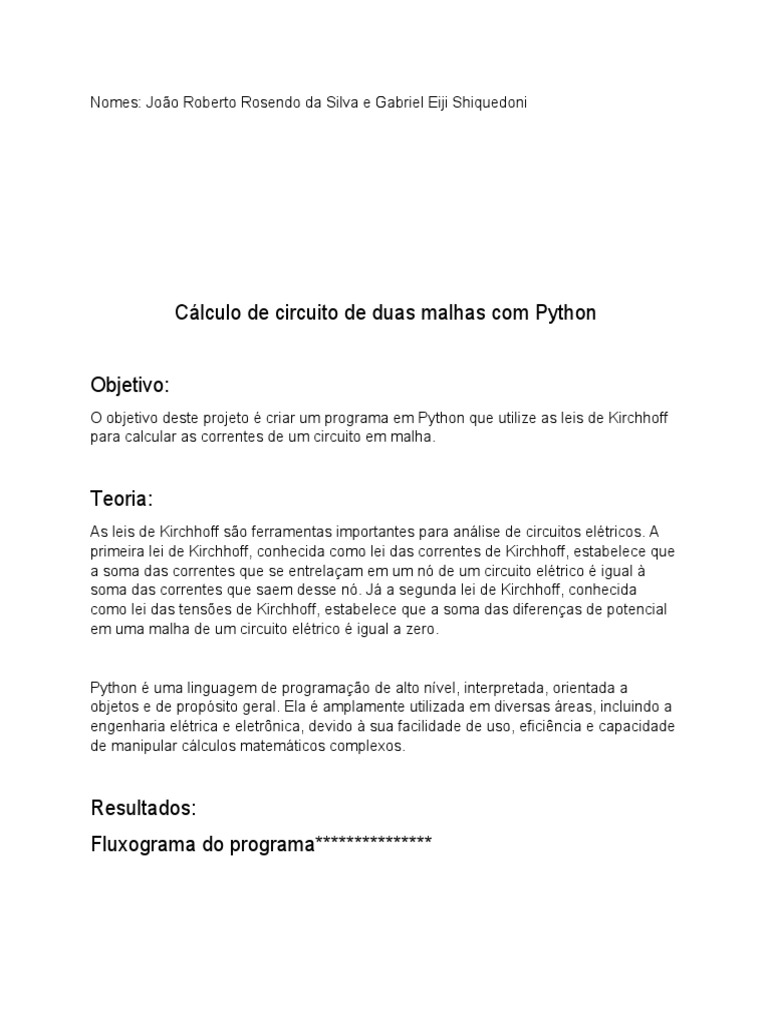 Cálculo de Circuito de Duas Malhas Com Python Objetivo | PDF