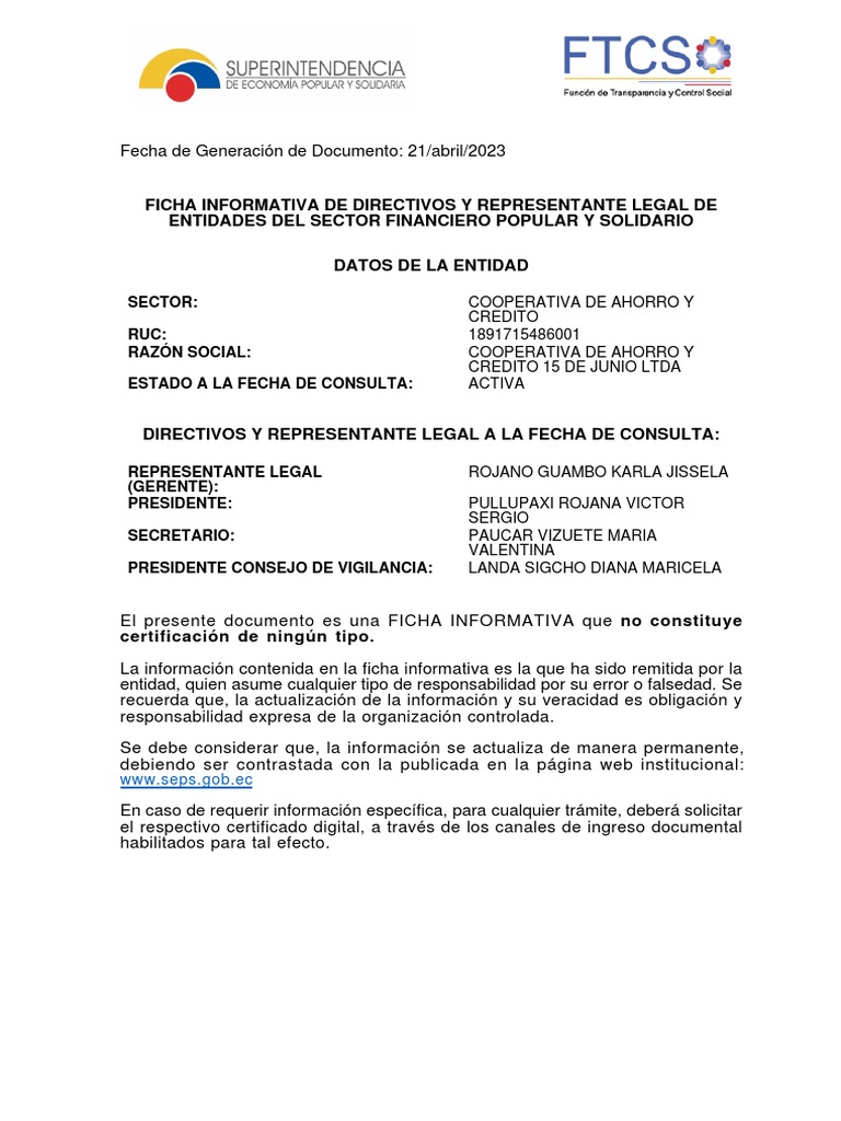 Ficha Informativa Directivos | PDF