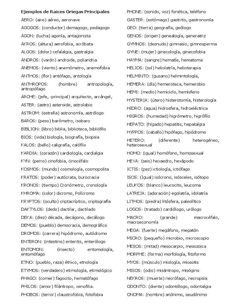 Ejemplos de Raíces Griegas Principales | PDF