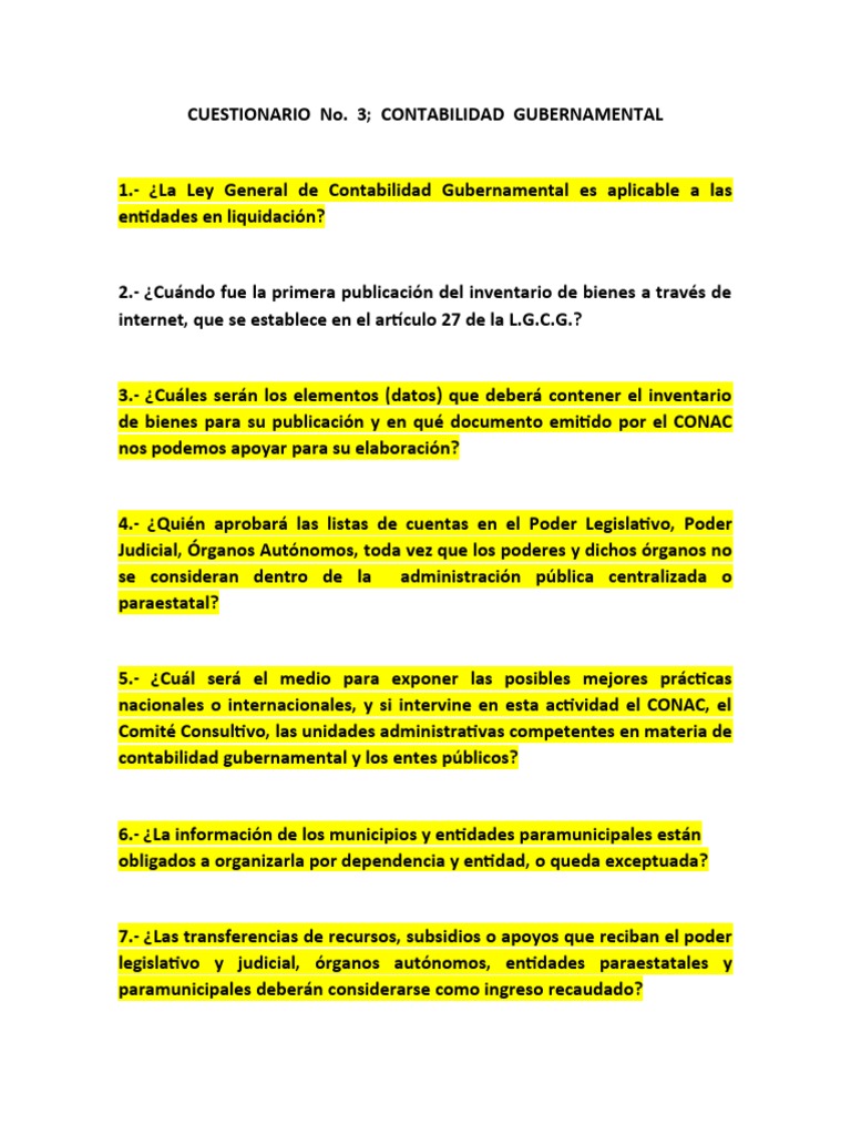 CUESTIONARIOS No. 3 y 4 | PDF