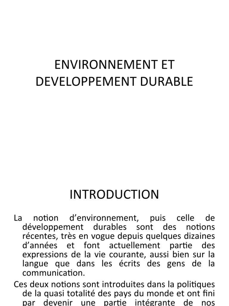 Cours IGRE ENVIRONNEMENT ET DEVELOPPEMENT DURABLE | PDF | Environnement naturel | Développement ...