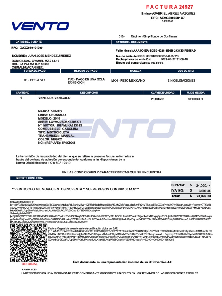 REFACTURA VENTO | PDF | Vehículos