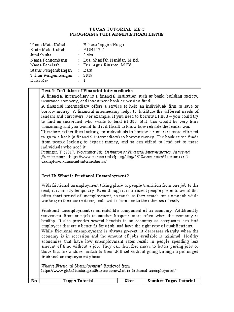 Tugas 2 Bhs Inggris Niaga | PDF | Unemployment | Money