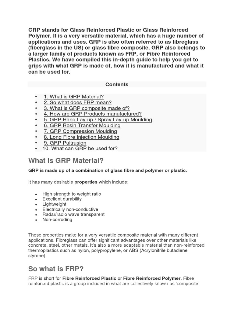 An In-Depth Guide to Glass Reinforced Plastic (GRP): Its Composition ...