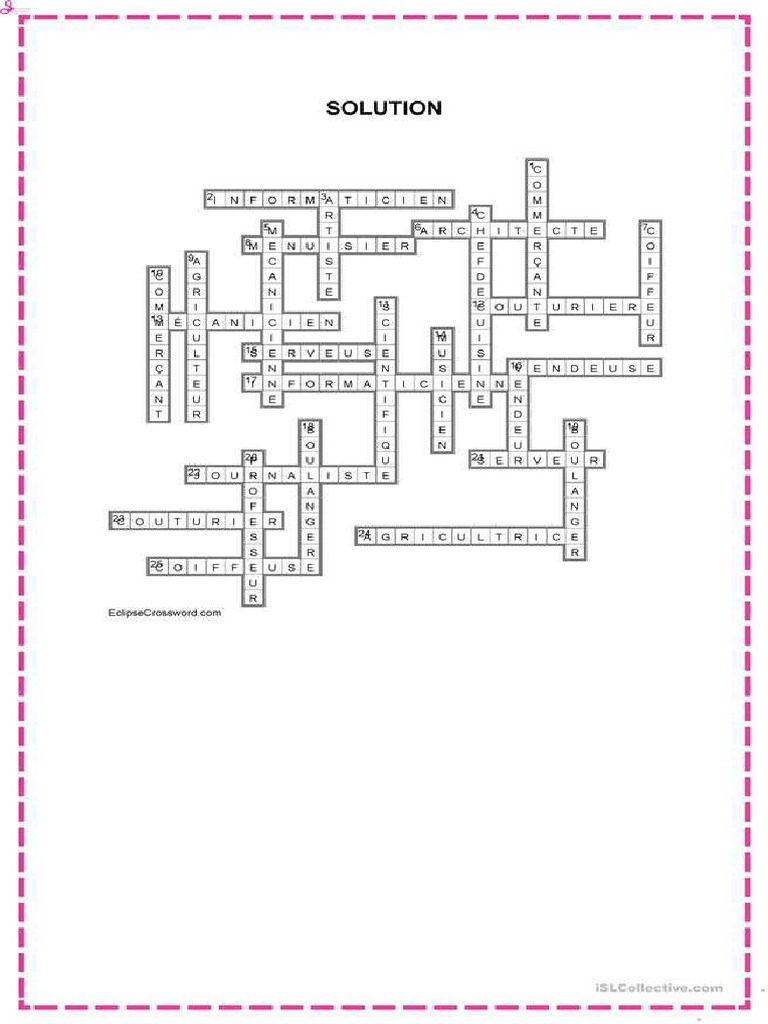 Les-Professions-Mots-Croisés - 1 Solutions | PDF