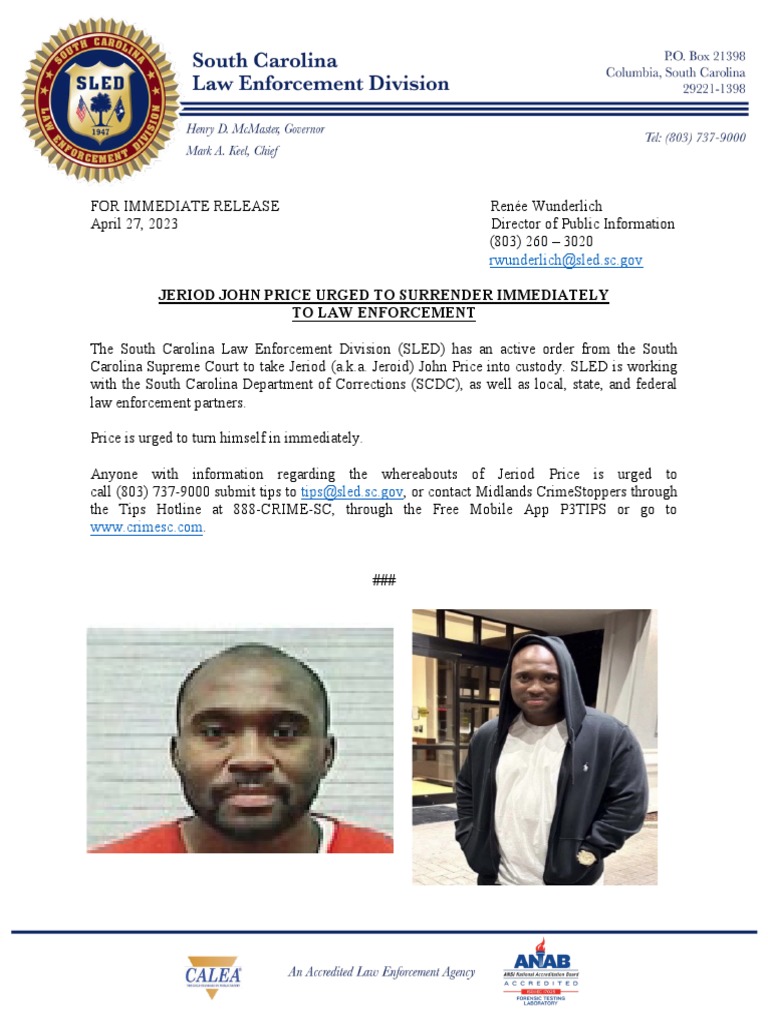 Jeriod John Price Urged To Surrender Immediately To Law Enforcement | PDF