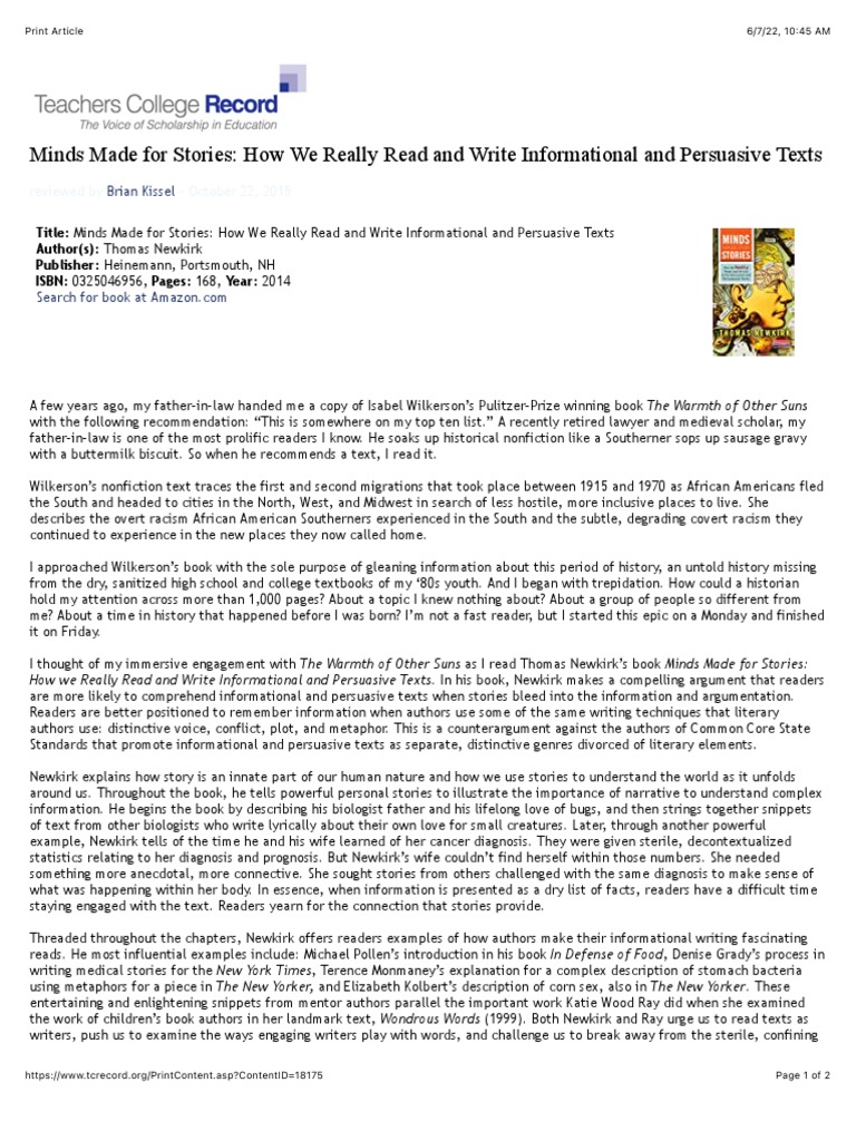 Minds Made For Stories - How We Really Read and Write Informational and ...