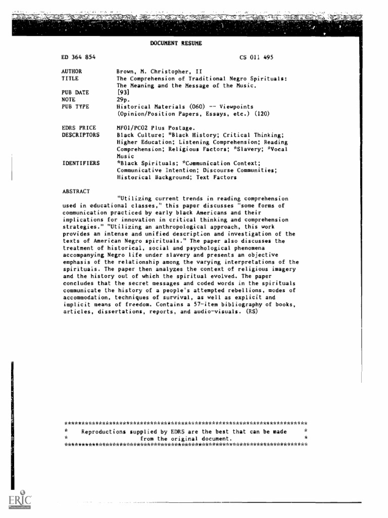 ED364854 | PDF | Reading Comprehension | Anthropology