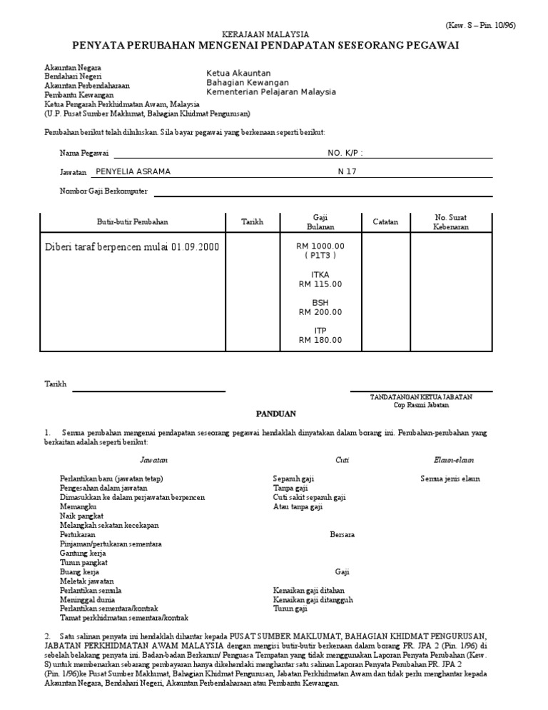 Contoh Borang Kew.8 Depan | PDF