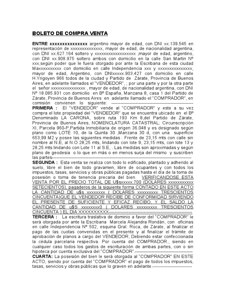 Boleto de Compra Venta | PDF