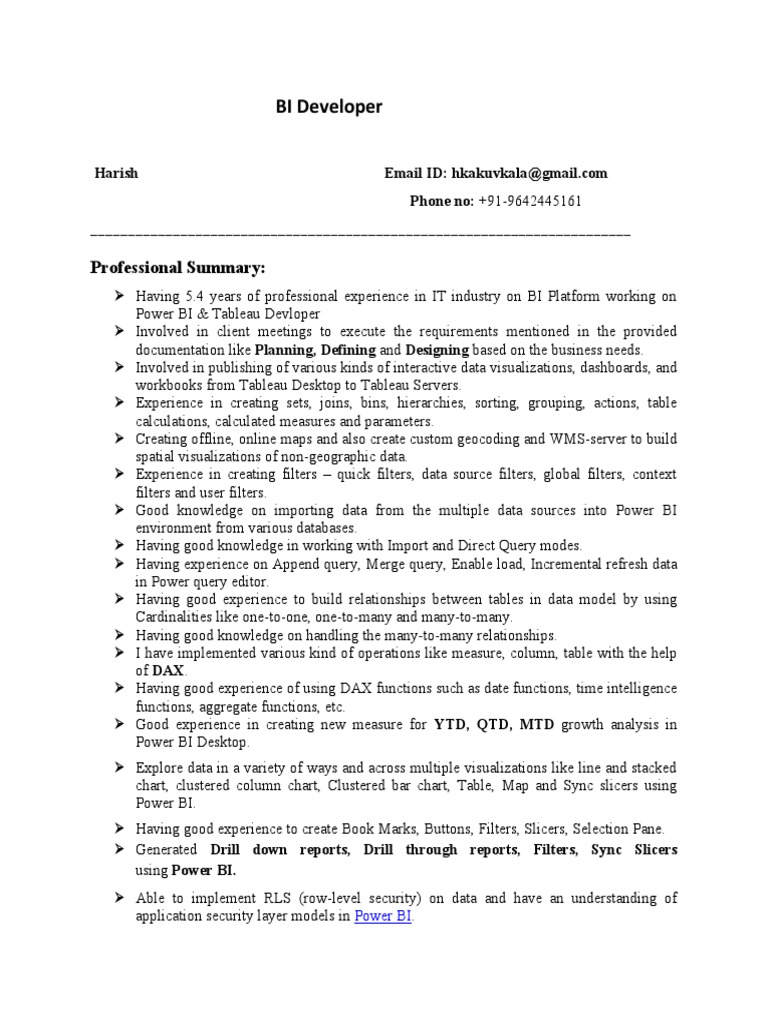 Power BI Developer Resume Summary | PDF | E Bay | Microsoft Sql Server