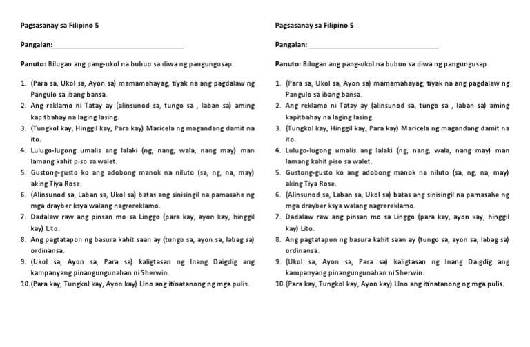 Pang-ukol Pagsasanay | PDF