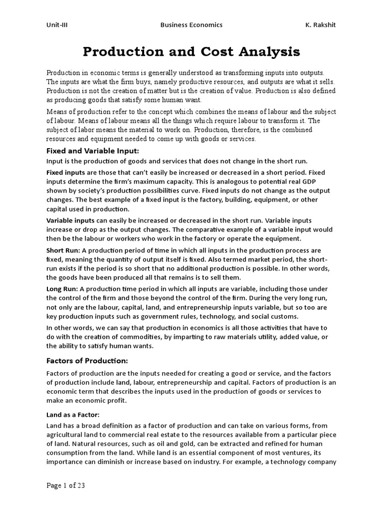 Unit-3 Economics | PDF | Factors Of Production | Labour Economics