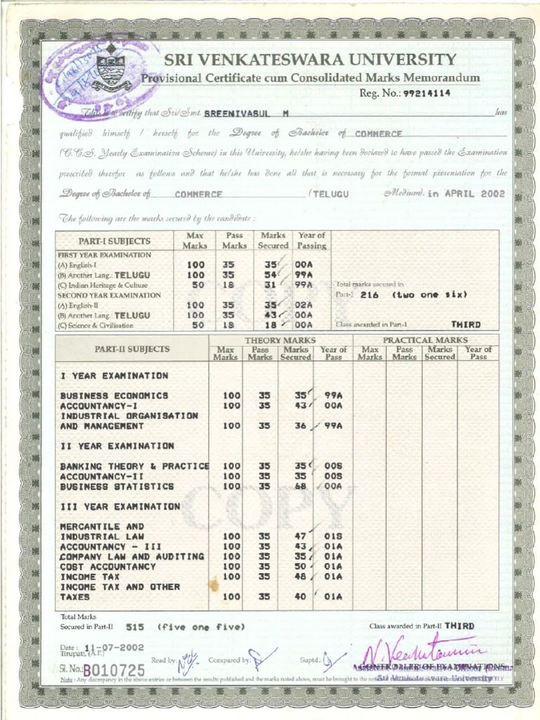 Degree Marksheet | PDF