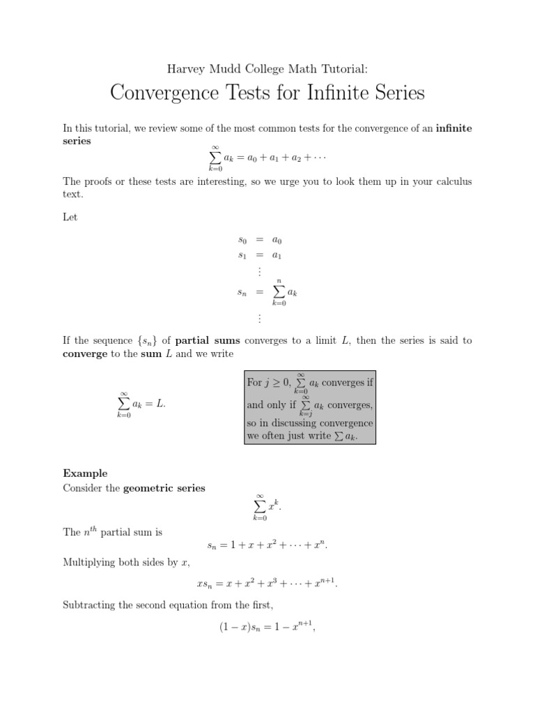 Convergence Tests For Infinite Serie Series Mathematics Real Analysis