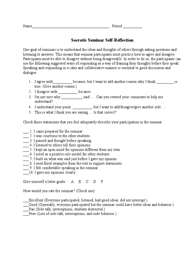 Socratic Seminar Self Reflection | PDF | Career & Growth