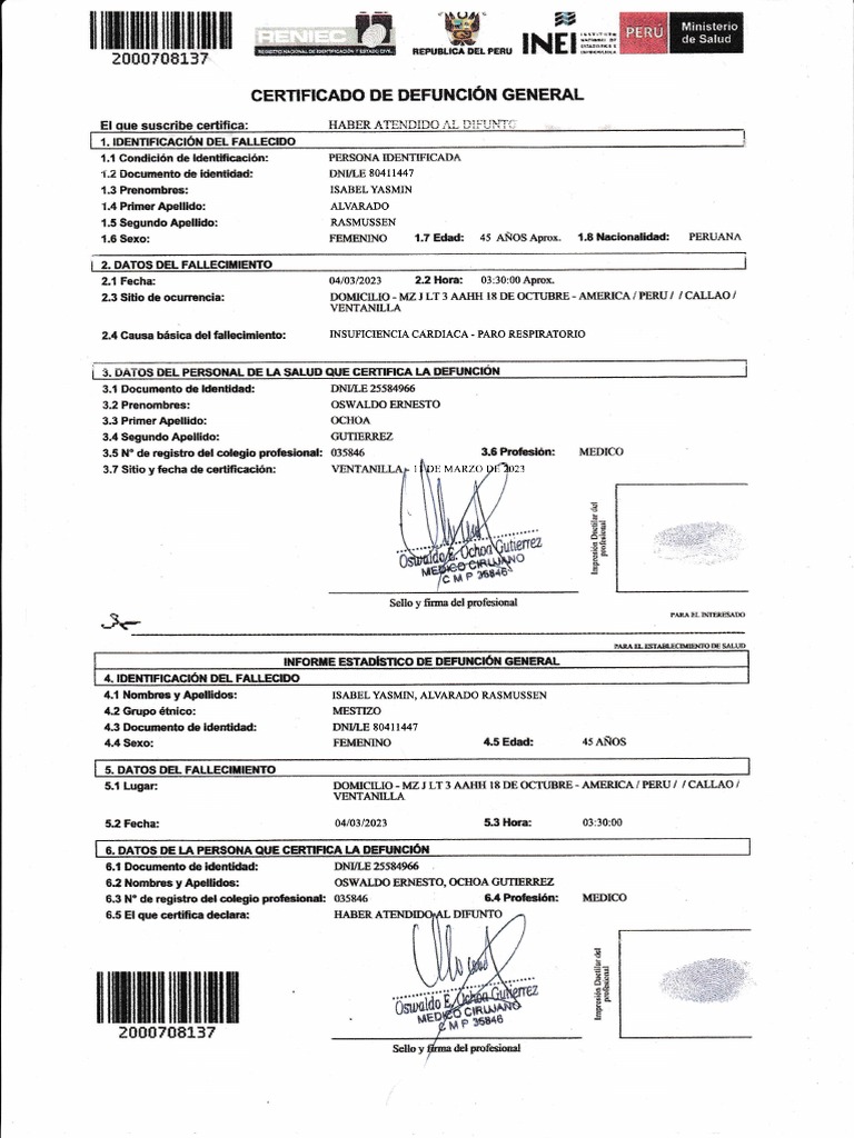 Certificado de Defuncion | PDF