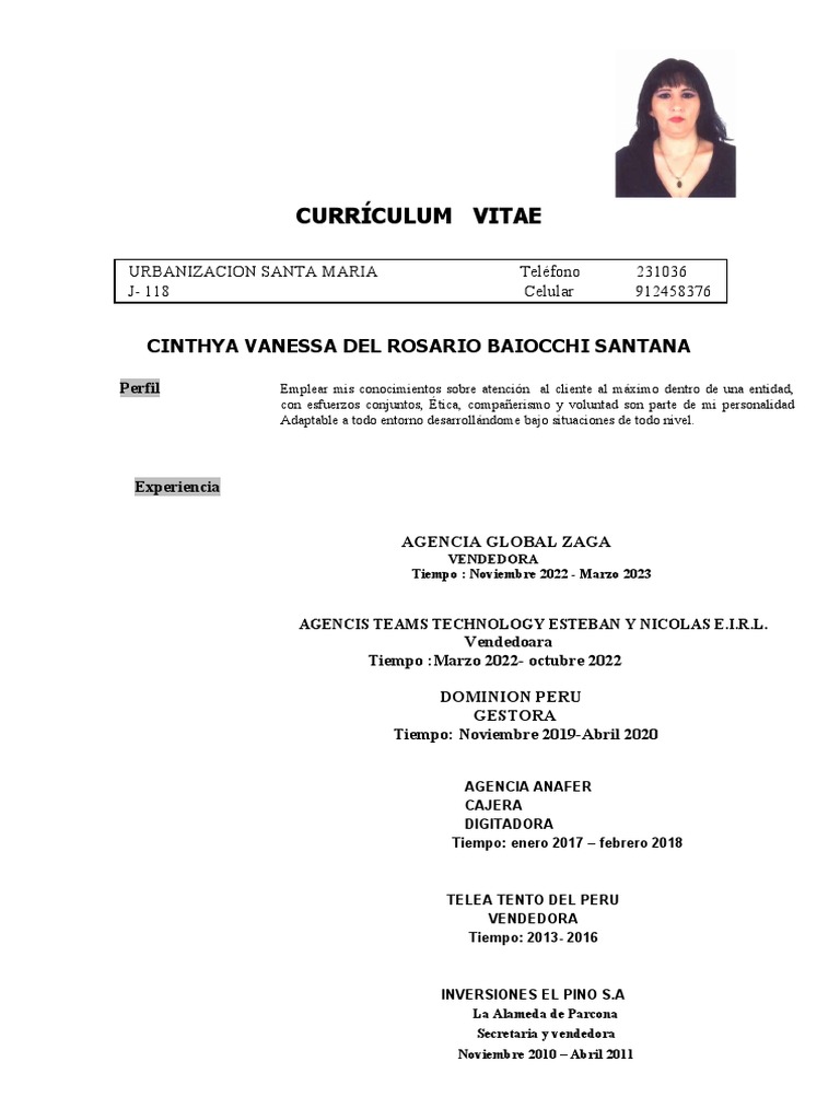 Curriculo Vitae Cinthya | PDF | Perú