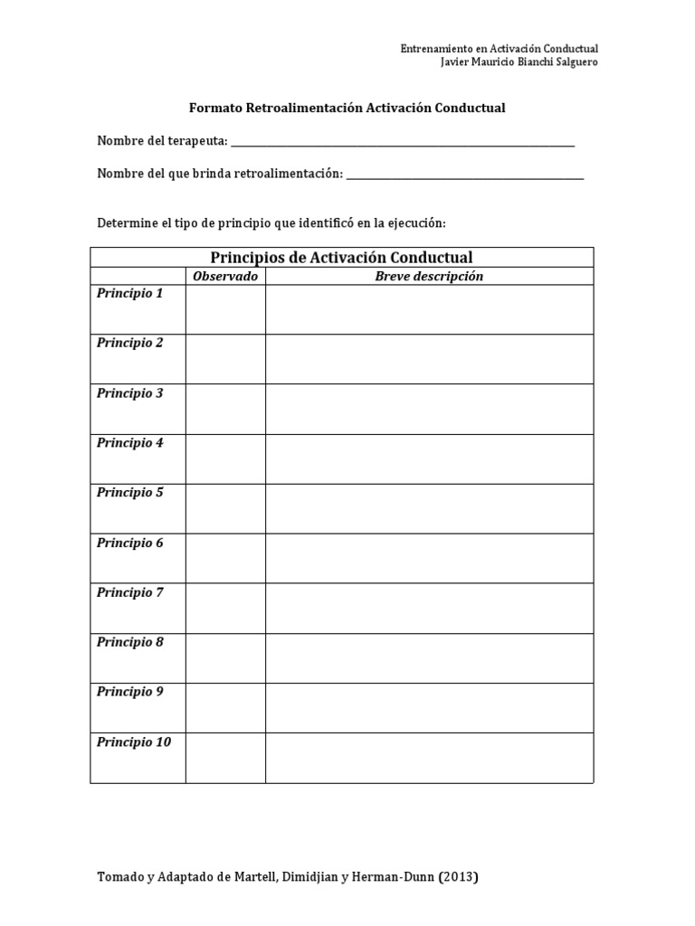 Entrenamiento en Activación Conductual | PDF | Comportamiento ...