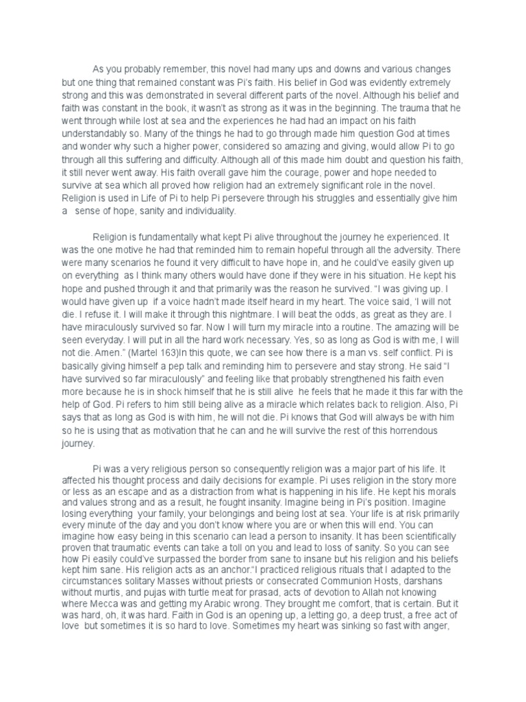 Kerry Cade - Culminating Writing Task For Life of Pi | PDF