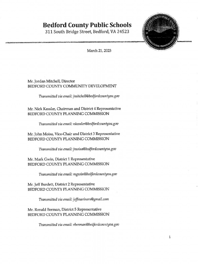 Bedford County Public Schools Letter | PDF