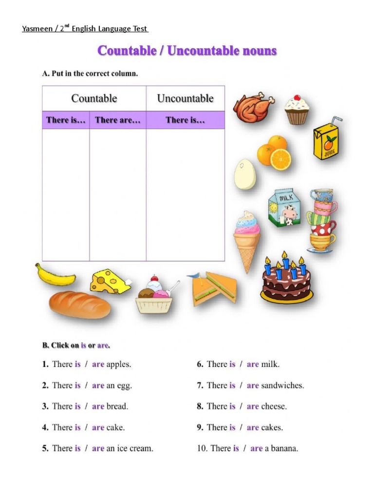 English Language Test: Food & Grammar | PDF | Noun | Plural