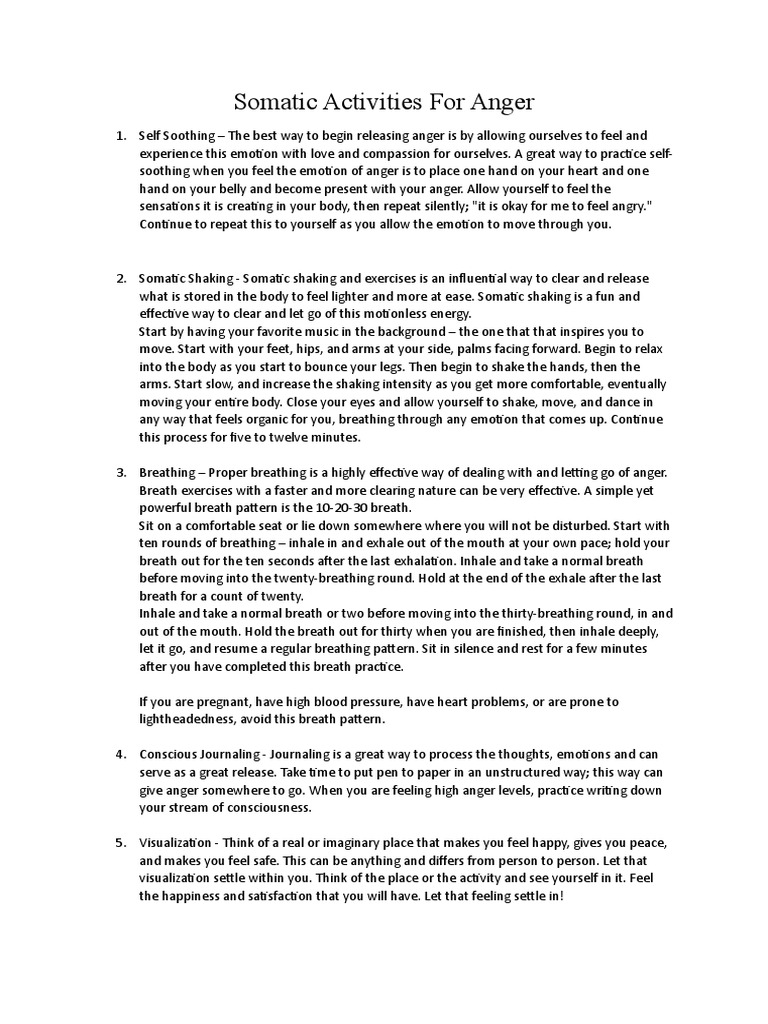 Somatic Techniques for Anger Relief | PDF | Breathing | Anger