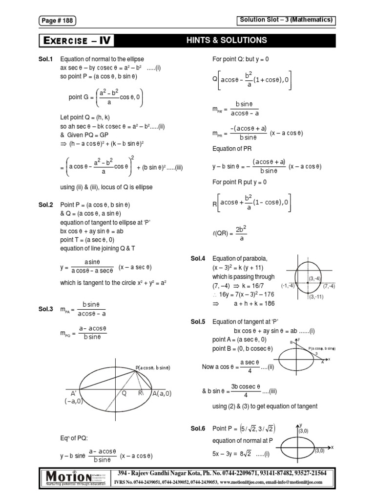 Xercise: Hints & Solutions | PDF | Ellipse | Tangent