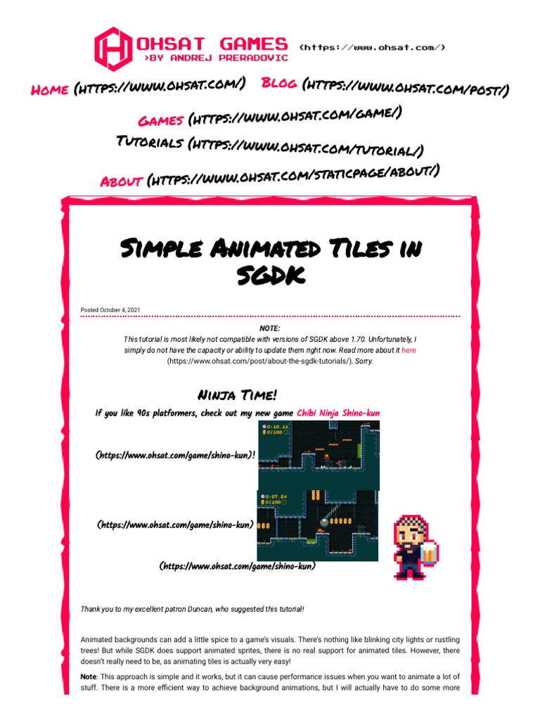 Simple Animated Tiles in SGDK: Home Blog Games | PDF