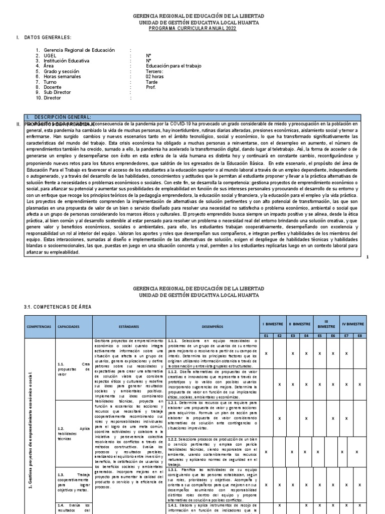 Programación Anual EPT - 3° Año | PDF | Aprendizaje | El pensamiento de ...