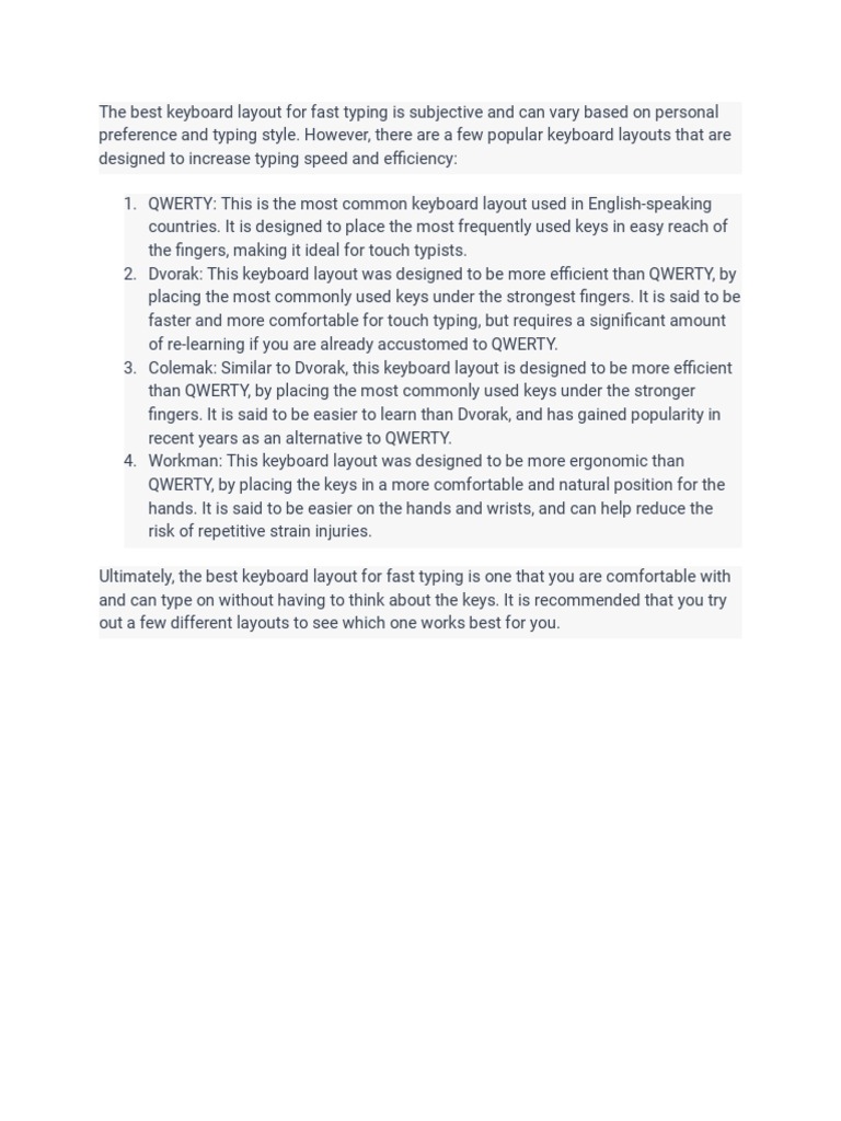 An Overview of Popular Keyboard Layouts for Efficient Typing | PDF