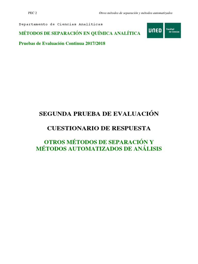 Métodos de Separación Q. Analítica. PEC 2 | PDF | Electroforesis | Fluido supercrítico