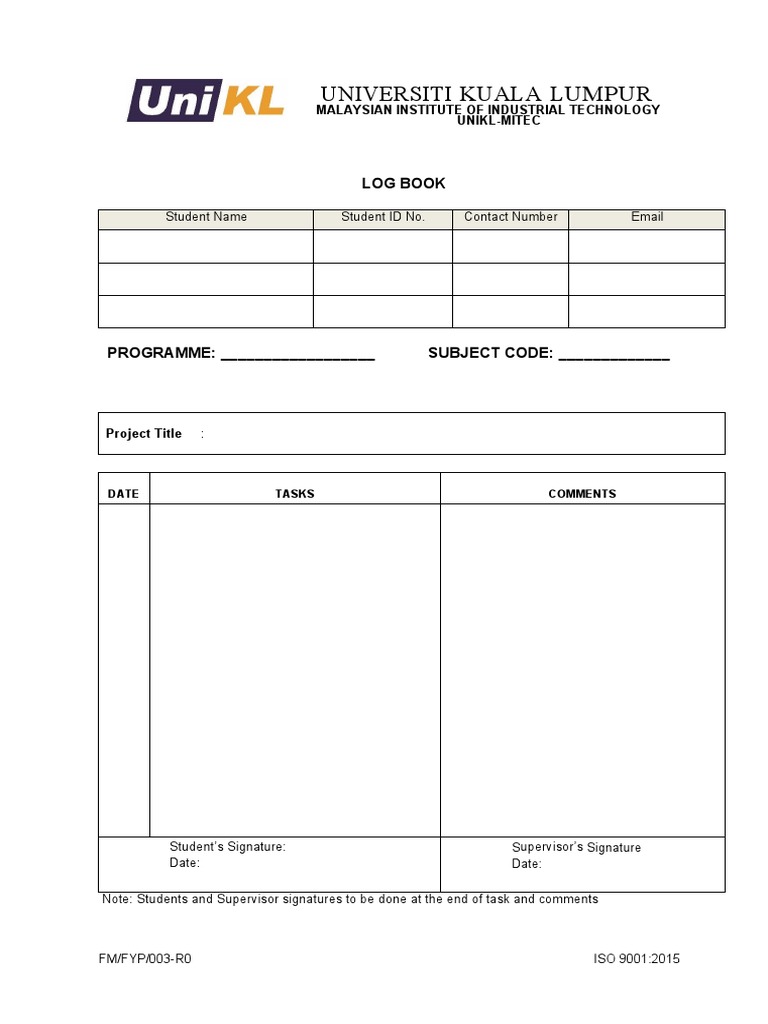 UniKL-MITEC Student Log Book Template | PDF | Technology & Engineering