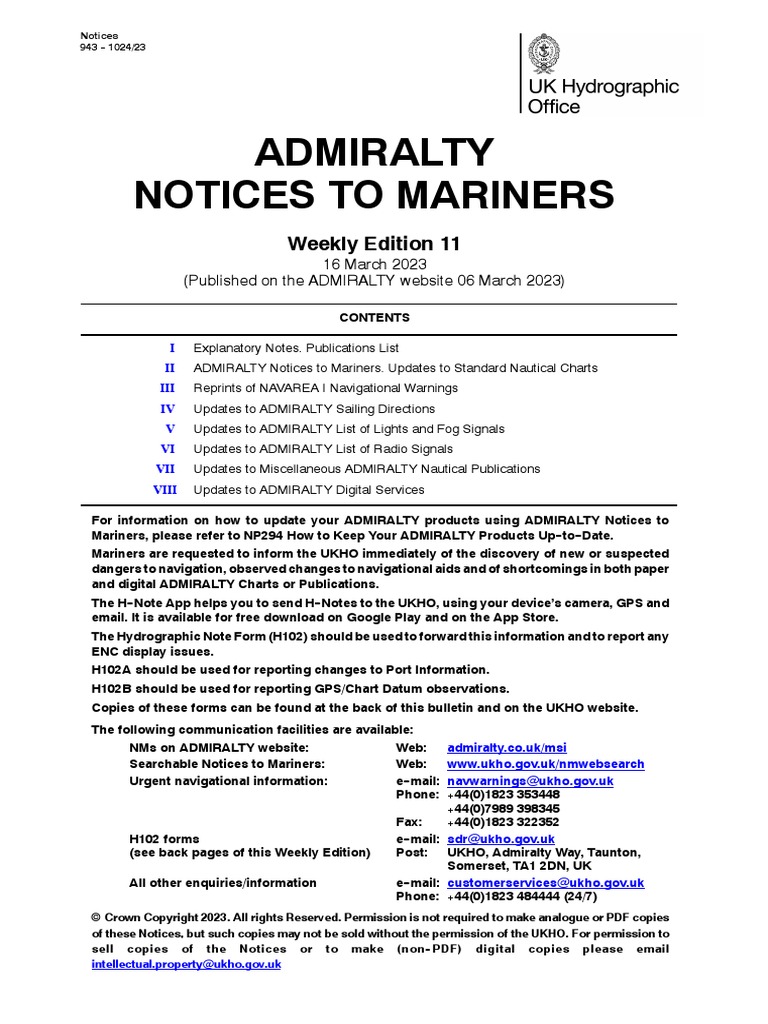 Admiralty Notices To Mariners: Weekly Edition 11 | PDF | Geographical ...