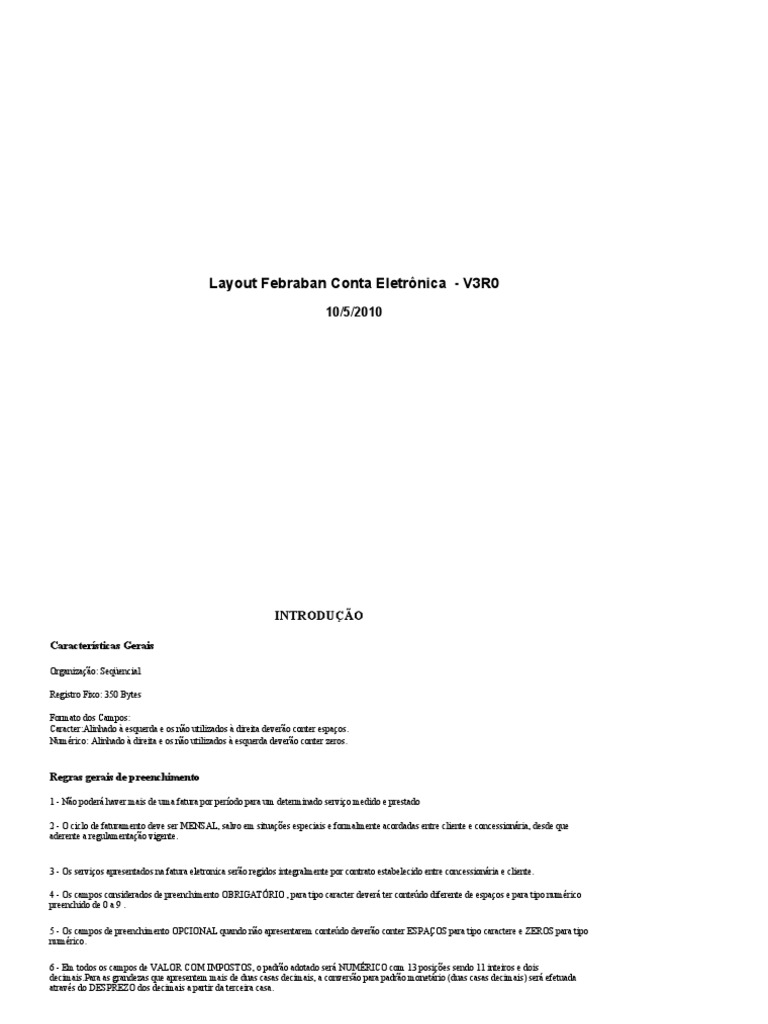 Layout Febraban Conta Eletrônica - V3R0 | PDF | Decimal | Celulares