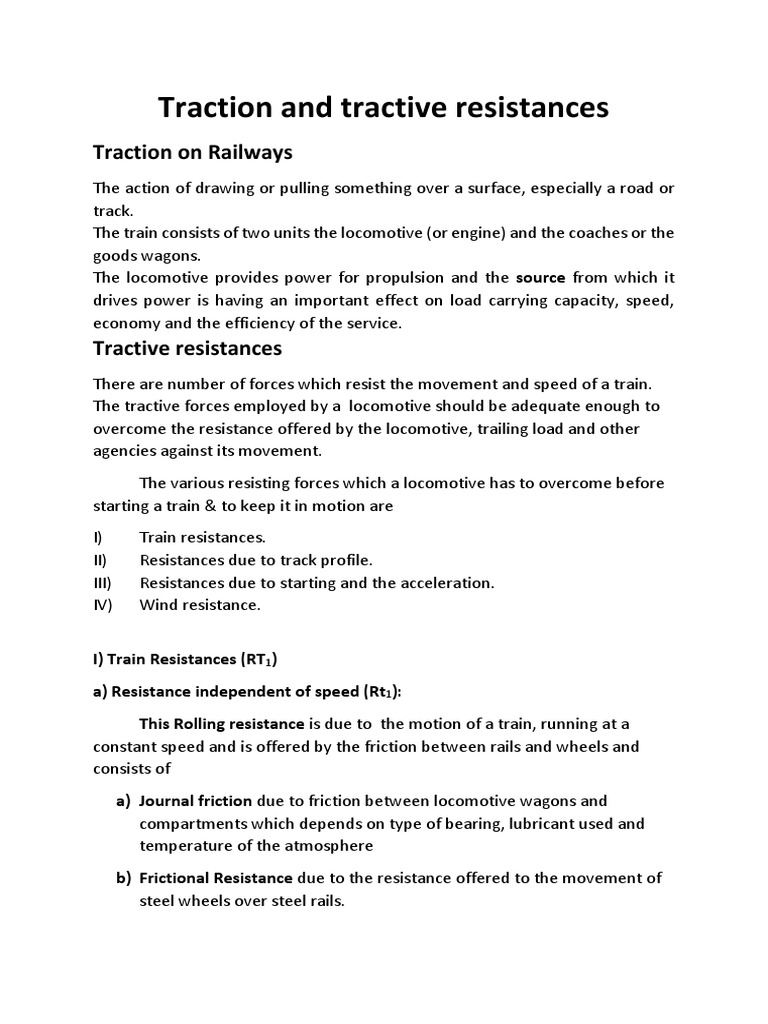 Understanding Tractive Resistance in Railways | PDF | Friction ...