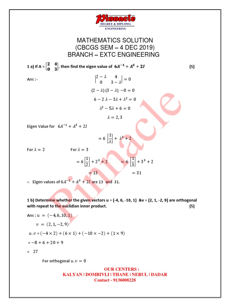 m4 Solution 1 | PDF | Eigenvalues And Eigenvectors | Mathematics