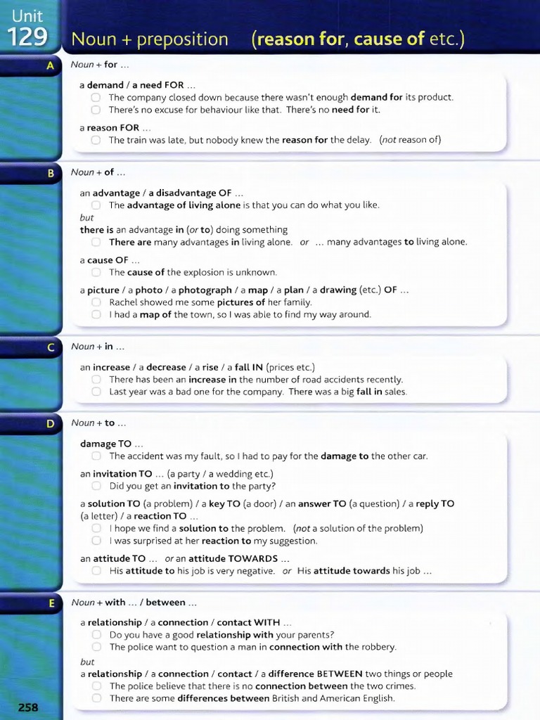 Noun + Preposition Usage Guide | PDF