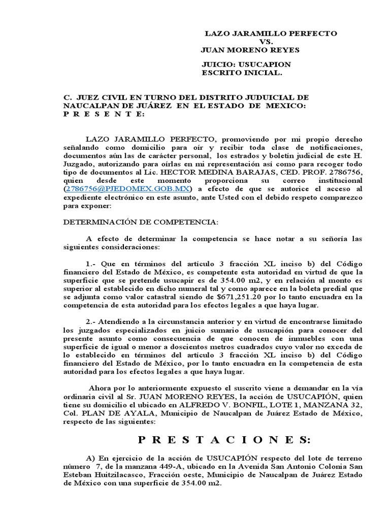 Ejemplo De Juicio Ordinario Civil