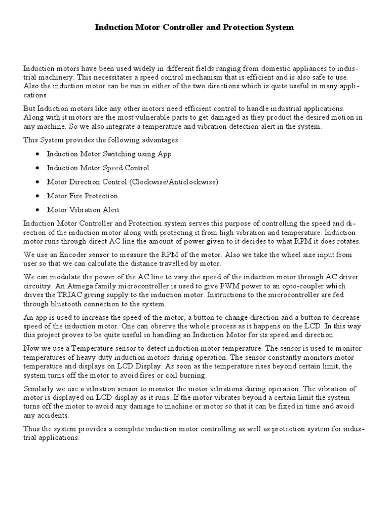 Induction Motor Controller and Protection System | PDF | Electric Motor ...