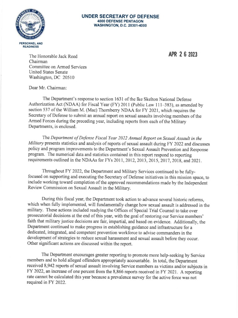 DOD Sexual Assault 22 Report | PDF | Sexual Assault | Sexual Harassment