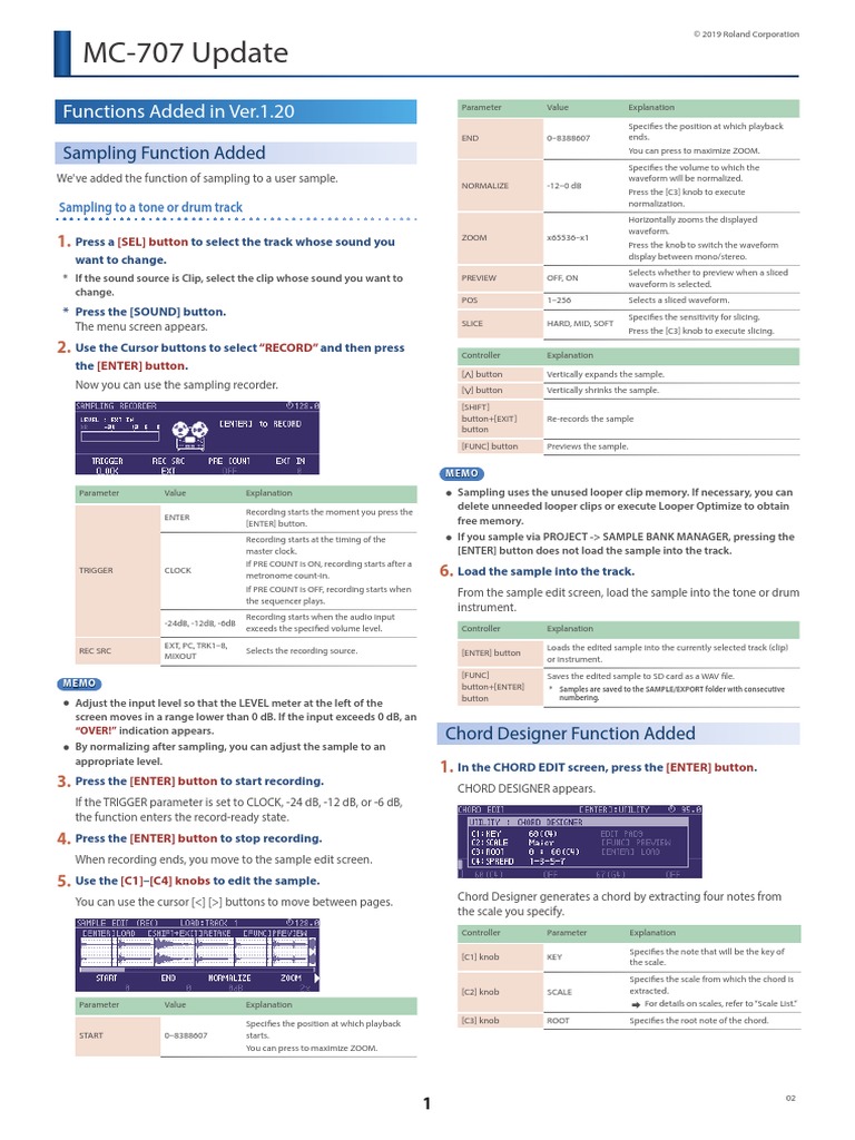 MC-707 Update: Functions Added in Ver.1.20 | PDF | Parameter (Computer Programming) | Computer ...