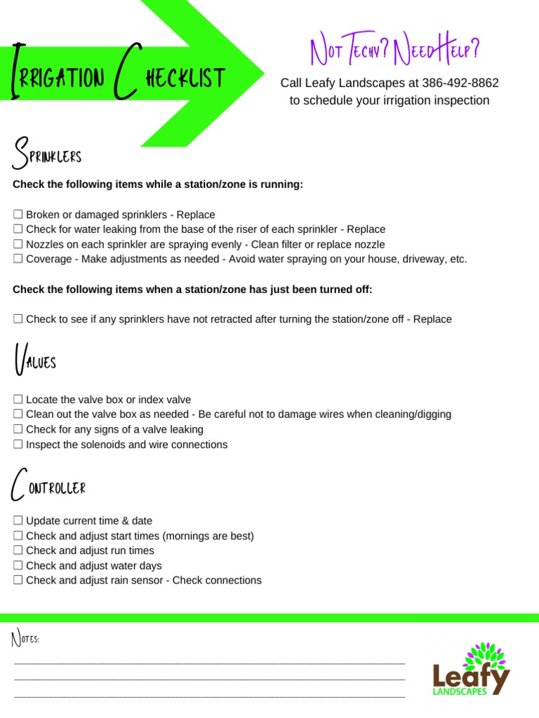 Sprinklers: Irrigation Checklist | PDF