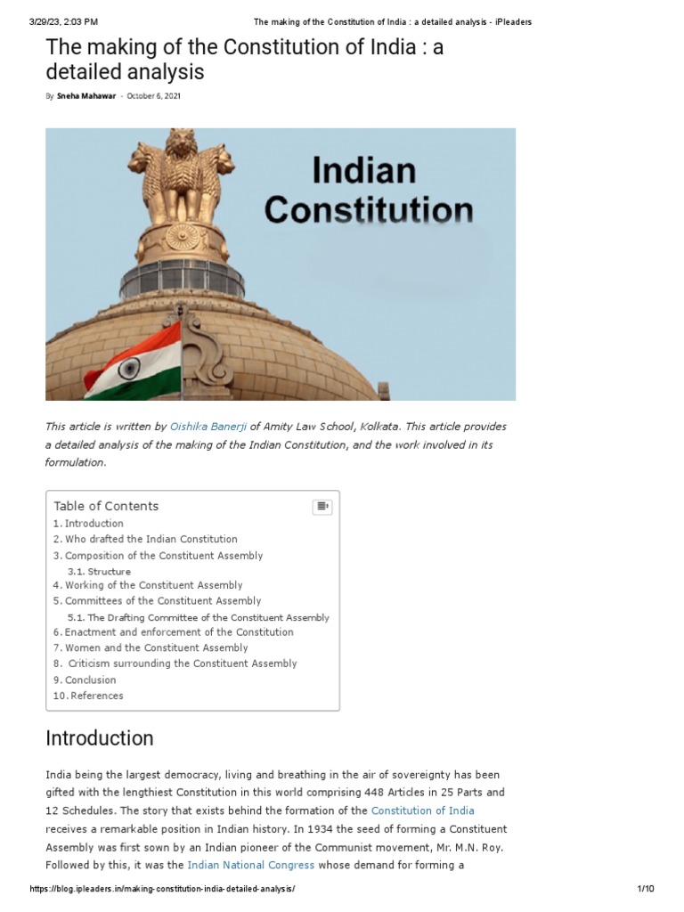 The Making of The Constitution of India - A Detailed Analysis ...