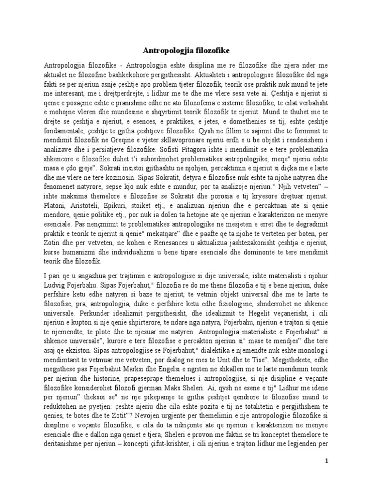 Antropologjia Filozofike | PDF