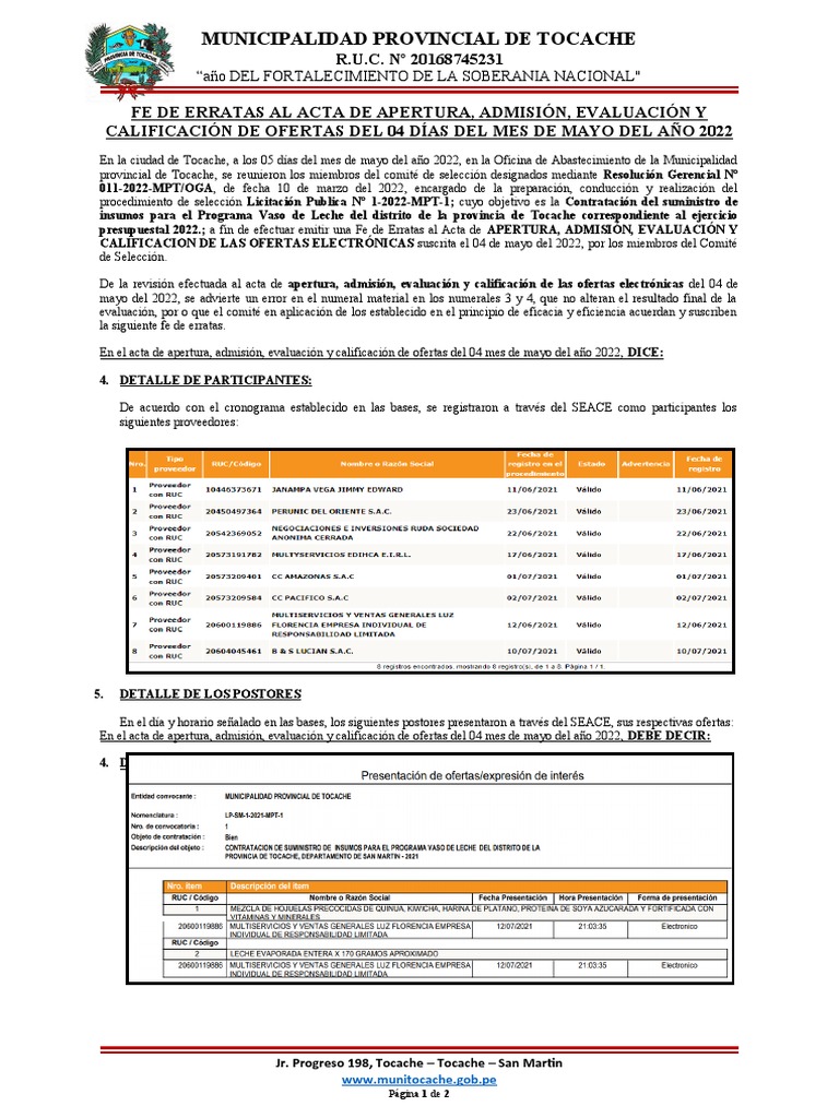 Acta de Fe de Erratas | Descargar gratis PDF | Gobierno